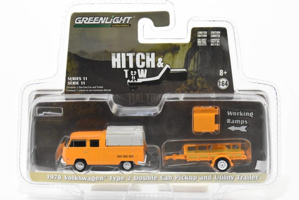 1/64 1972 Volkswagen Type 2 Double Cab Pickup And Utility Trailer ...