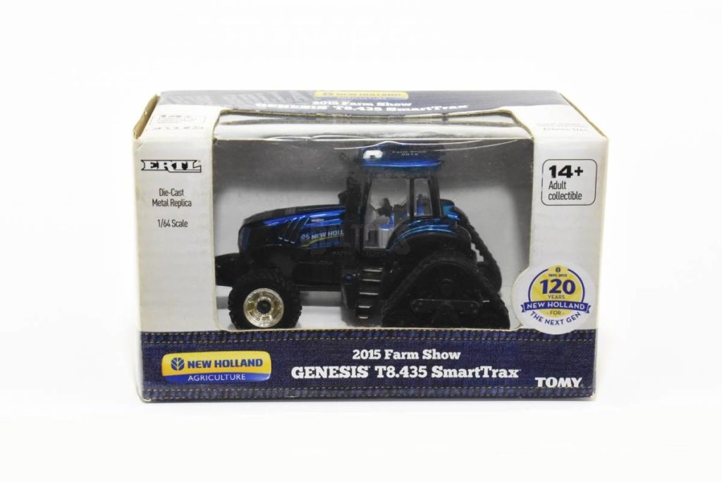 1/64 New Holland T8.435 Smart Trax Tractor, 2015 Farm Show Blue Chrome Chaser - Dalton's Farm Toys