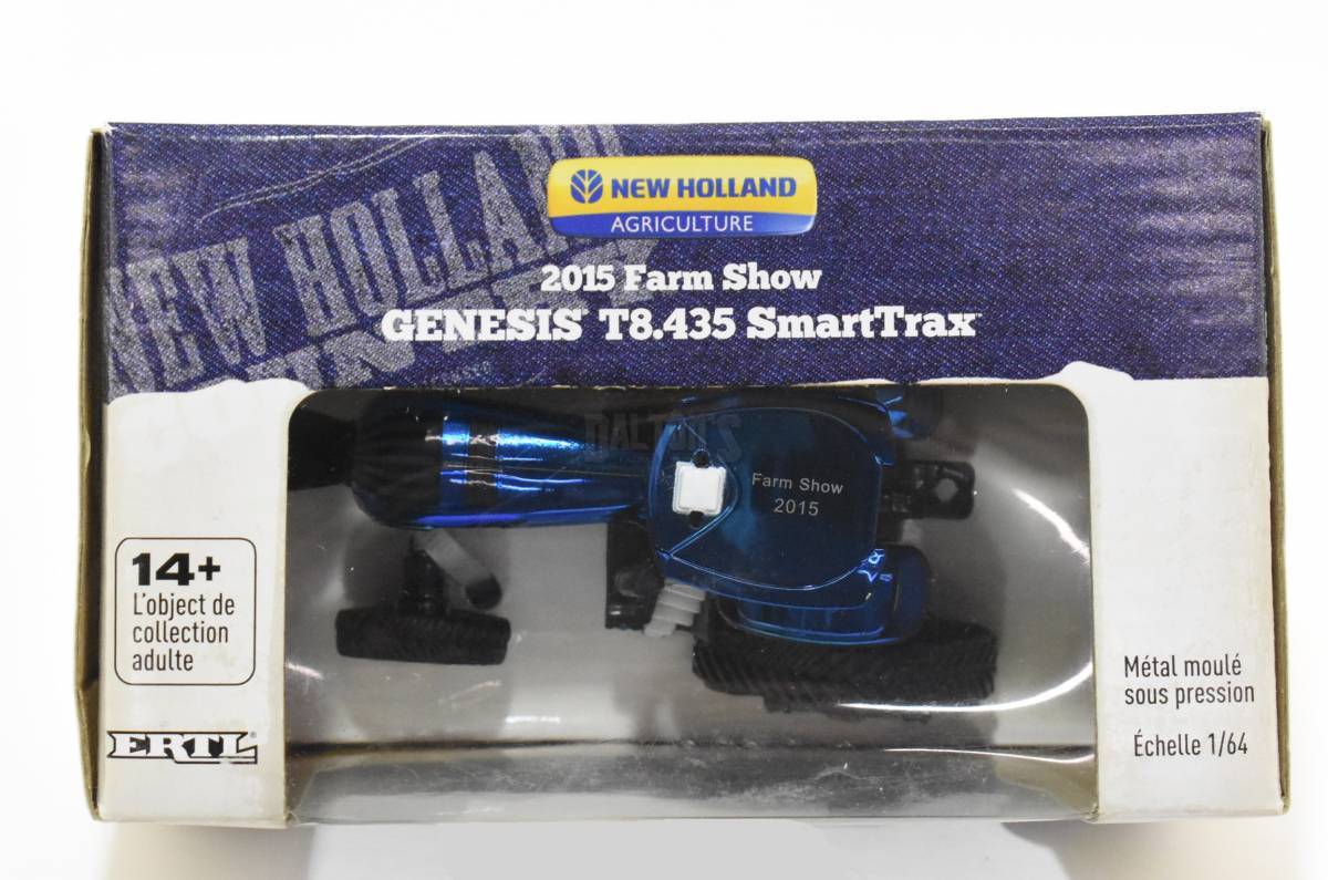 1/64 New Holland T8.435 Smart Trax Tractor, 2015 Farm Show Blue Chrome Chaser - Dalton's Farm Toys