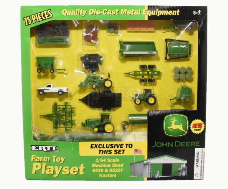 1/64 John Deere Machine Shed, 6420 & 8520T 75 Piece Playset - Dalton's Farm Toys