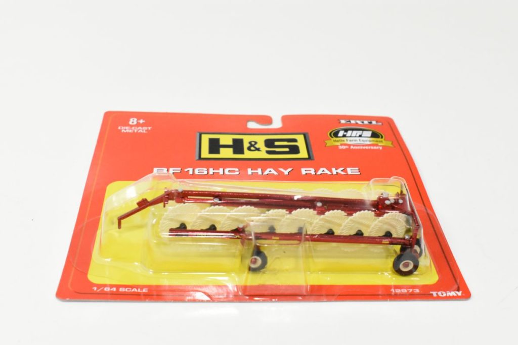 1/64 H&S BF16HC Hay Rake, Red Chrome, 1 of 24 made - Dalton's Farm Toys