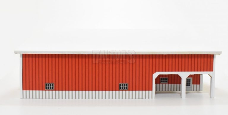 1/64 Red & White 60 x 80 machine shed with porch - Dalton's Farm Toys