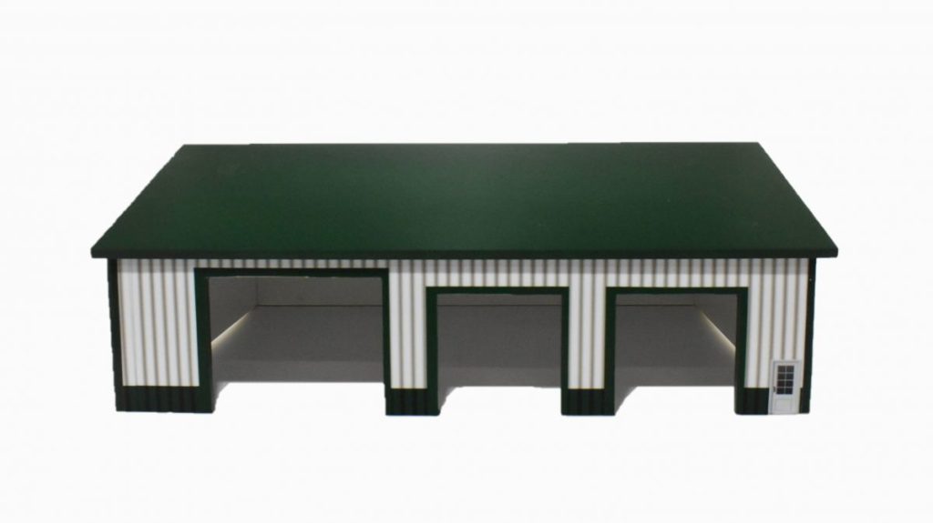 60 x 80 Green & White 3 Door Building, Shop - Dalton's Farm Toys