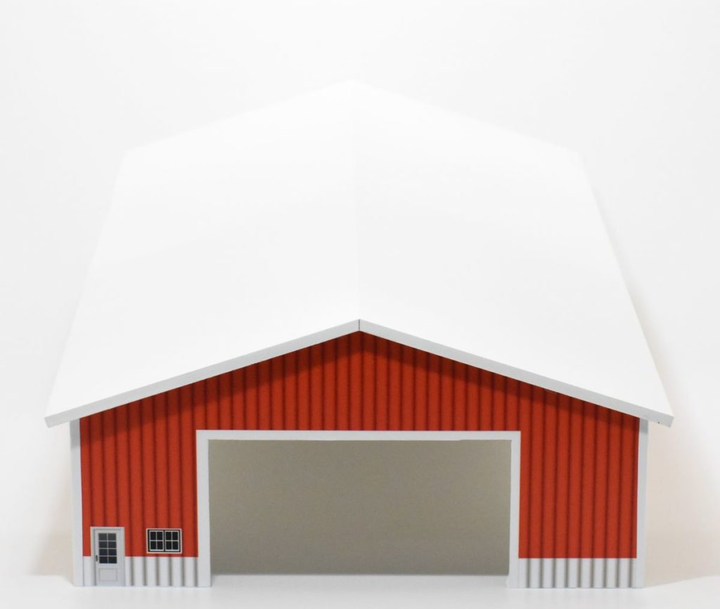 1/64 Red & White 60 x 120 machine shed - Dalton's Farm Toys