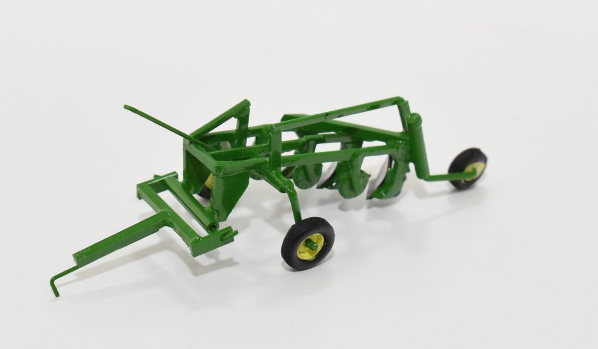 1/64 Scratch Built Green 3 Bottom Plow - Dalton's Farm Toys