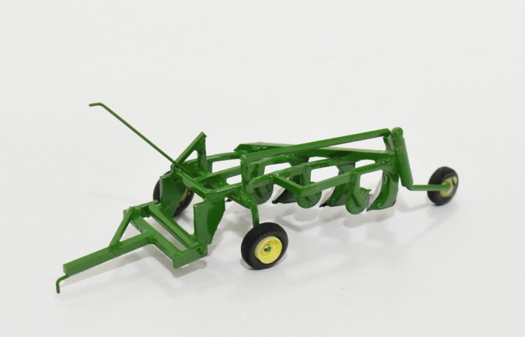 1/64 Scratch Built Green 4 Bottom Plow - Dalton's Farm Toys