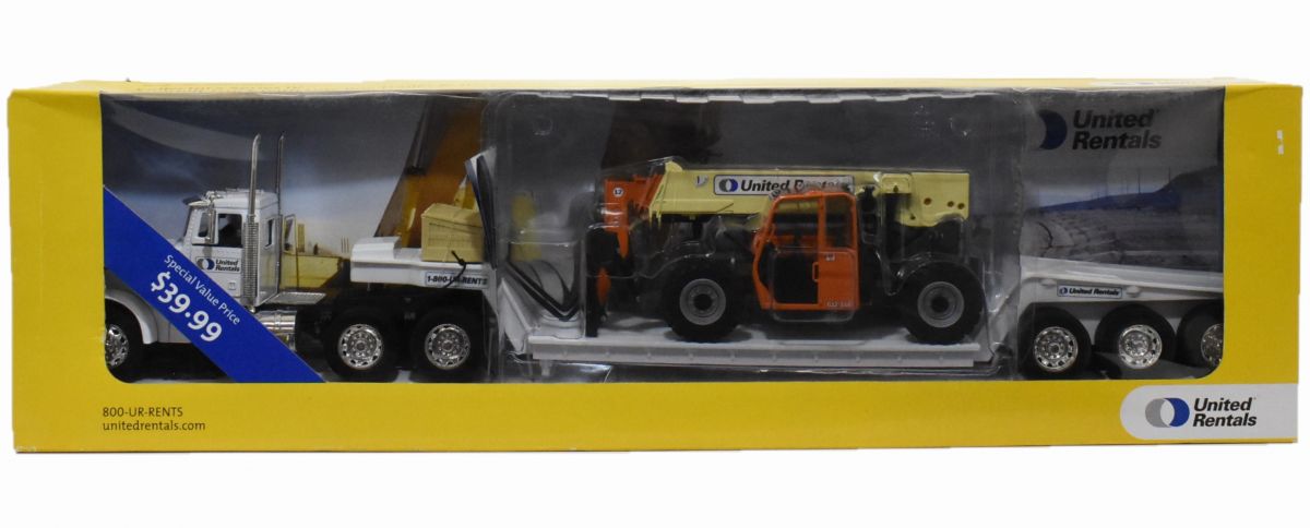1/32 United Rental Semi W/ Flat Bed Trailer & G12 Boom Telehandler ...