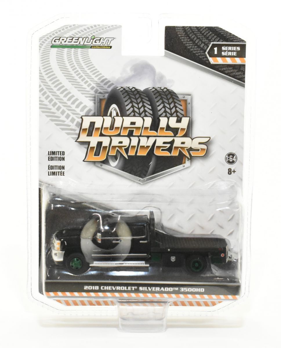 1/64 2018 Chevrolet Silverado 3500 Dually Flatbed Pickup Truck Black ...