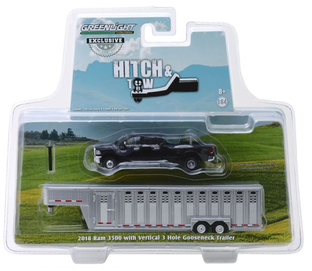 1/64 2018 Black Ram 3500 Dually Pickup Truck With Gooseneck Livestock ...