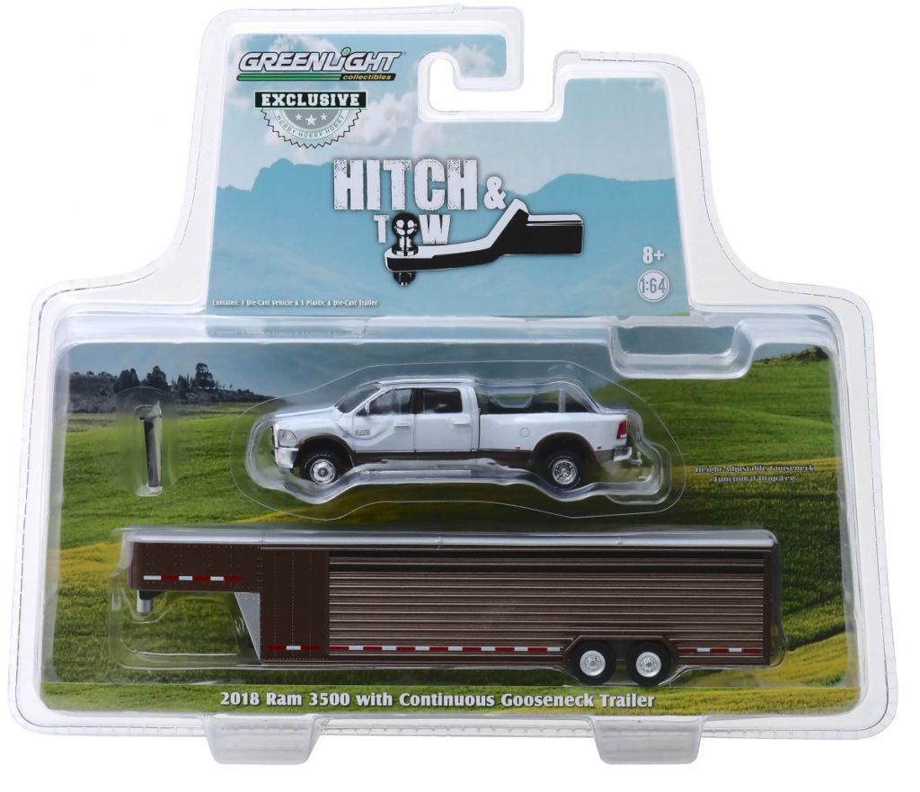 1/64 2018 White Ram 3500 Dually Pickup Truck With Brown Gooseneck ...