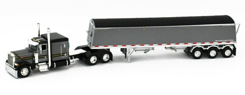 1/64 Grey Peterbilt 379 Flattop Semi With Lode King Triple Axle Grain ...