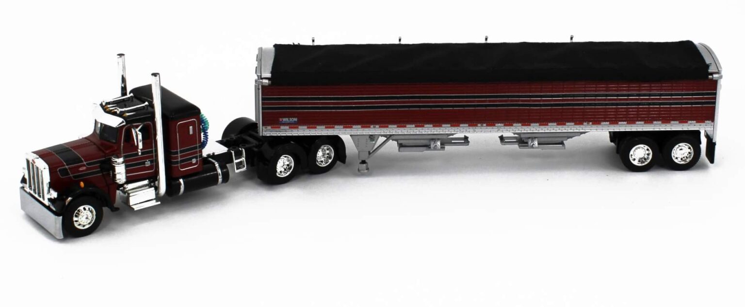 1/64 Red & Black Peterbilt 359 Flat Top Semi With Black Pacesetter High ...