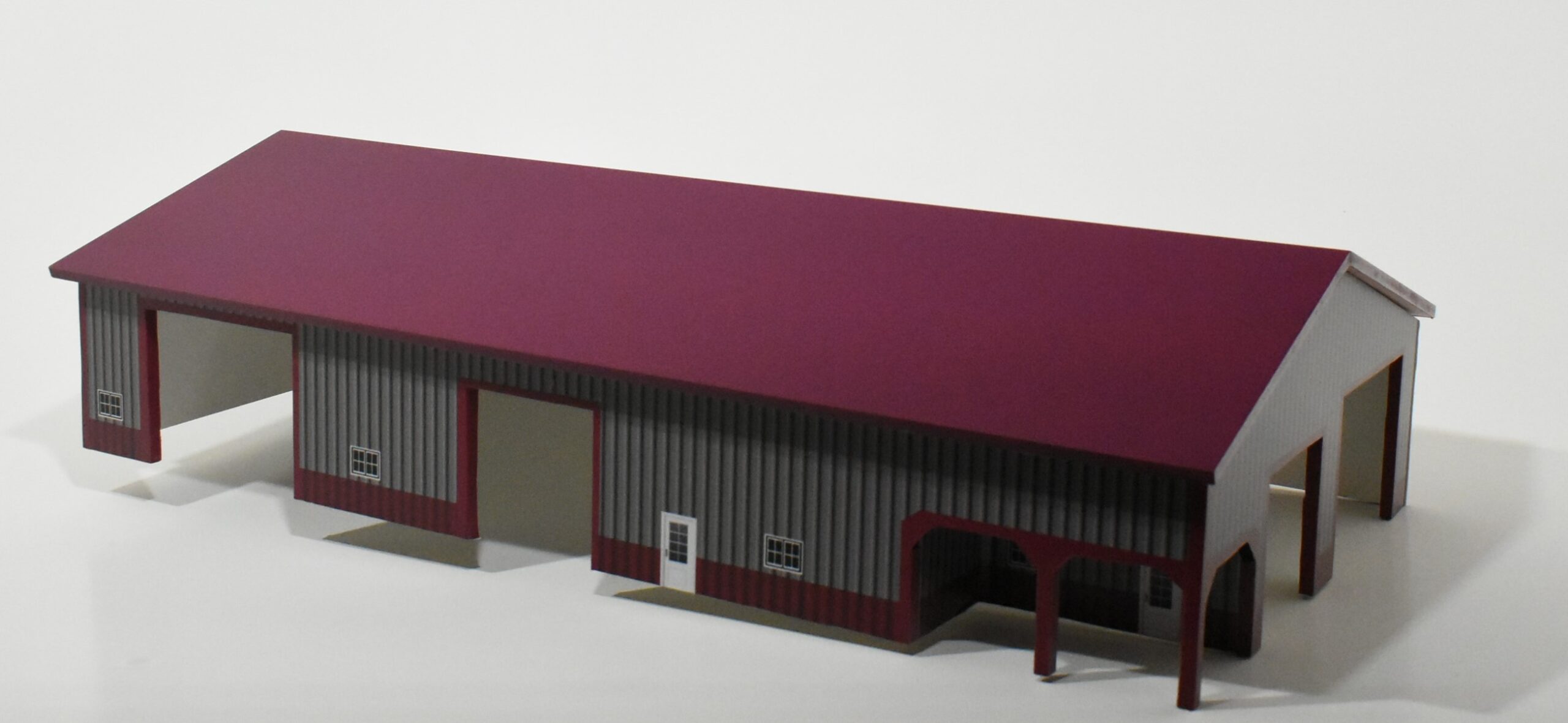 1/64 Burgundy & Grey 60 x 120 Machine Shed With Porch - Dalton's Farm Toys