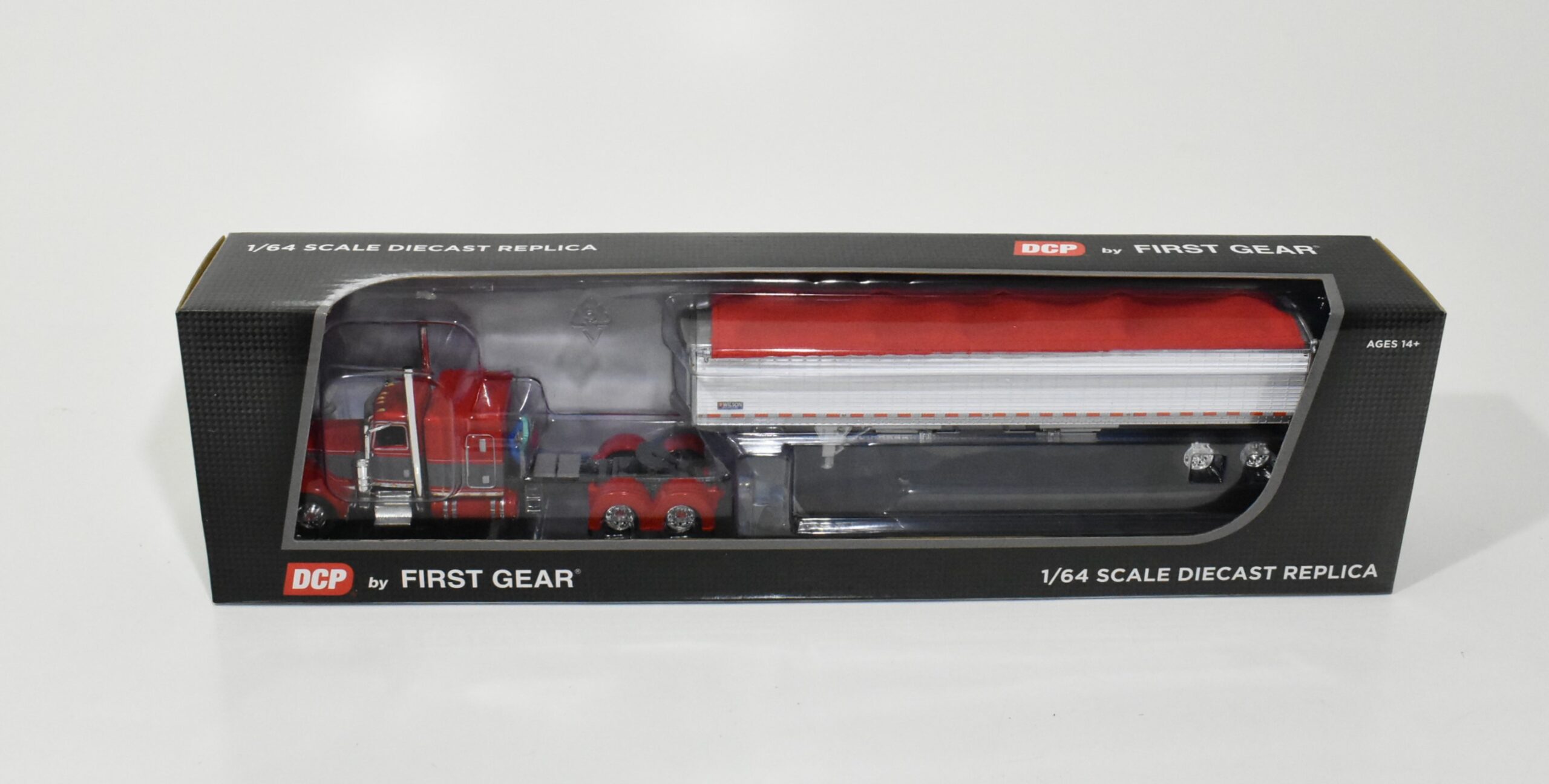 1/64 Red & Grey Peterbilt 389 Semi With 63" Flat Top Sleeper With White ...