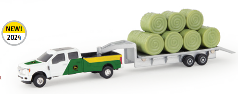 1/64 John Deere Pickup with Gooseneck Flatbed Trailer & Round Hay Bales ...