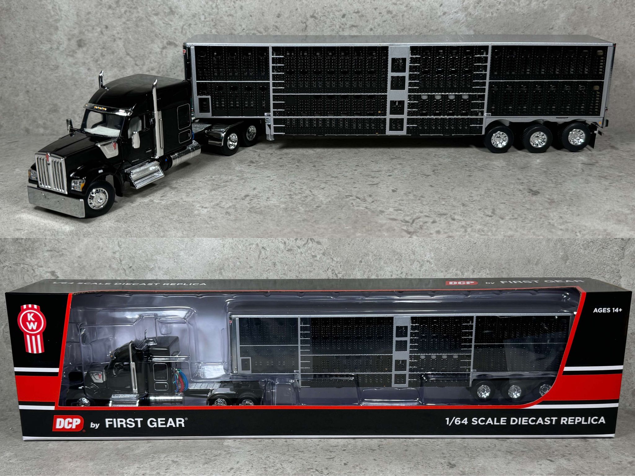 1/64 Black Kenworth W990 Semi With Black Wilson Triple Axle Livestock ...