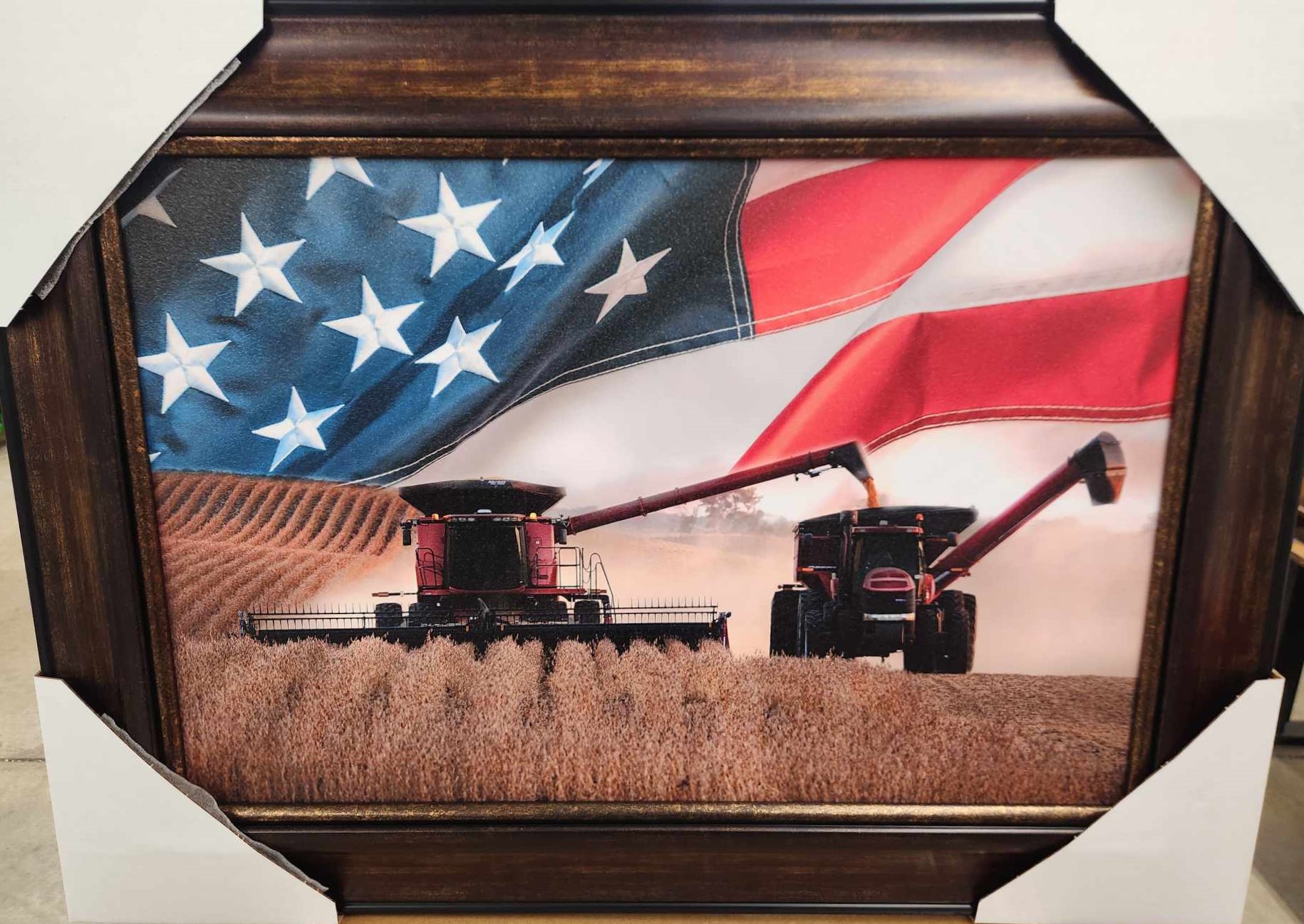 Case IH Harvest With Flag Tractor Combine, Framed Print 28" x 38 ...