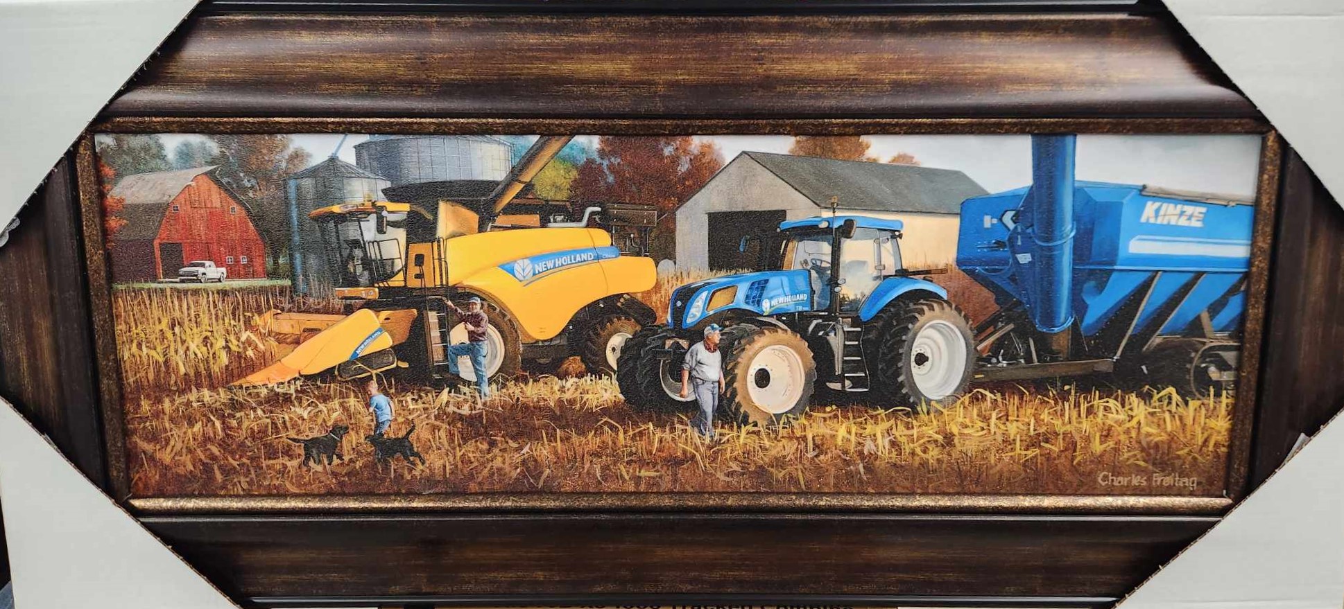 New Holland Harvest With Combine Tractor & Grain Cart, Framed Print 20 ...