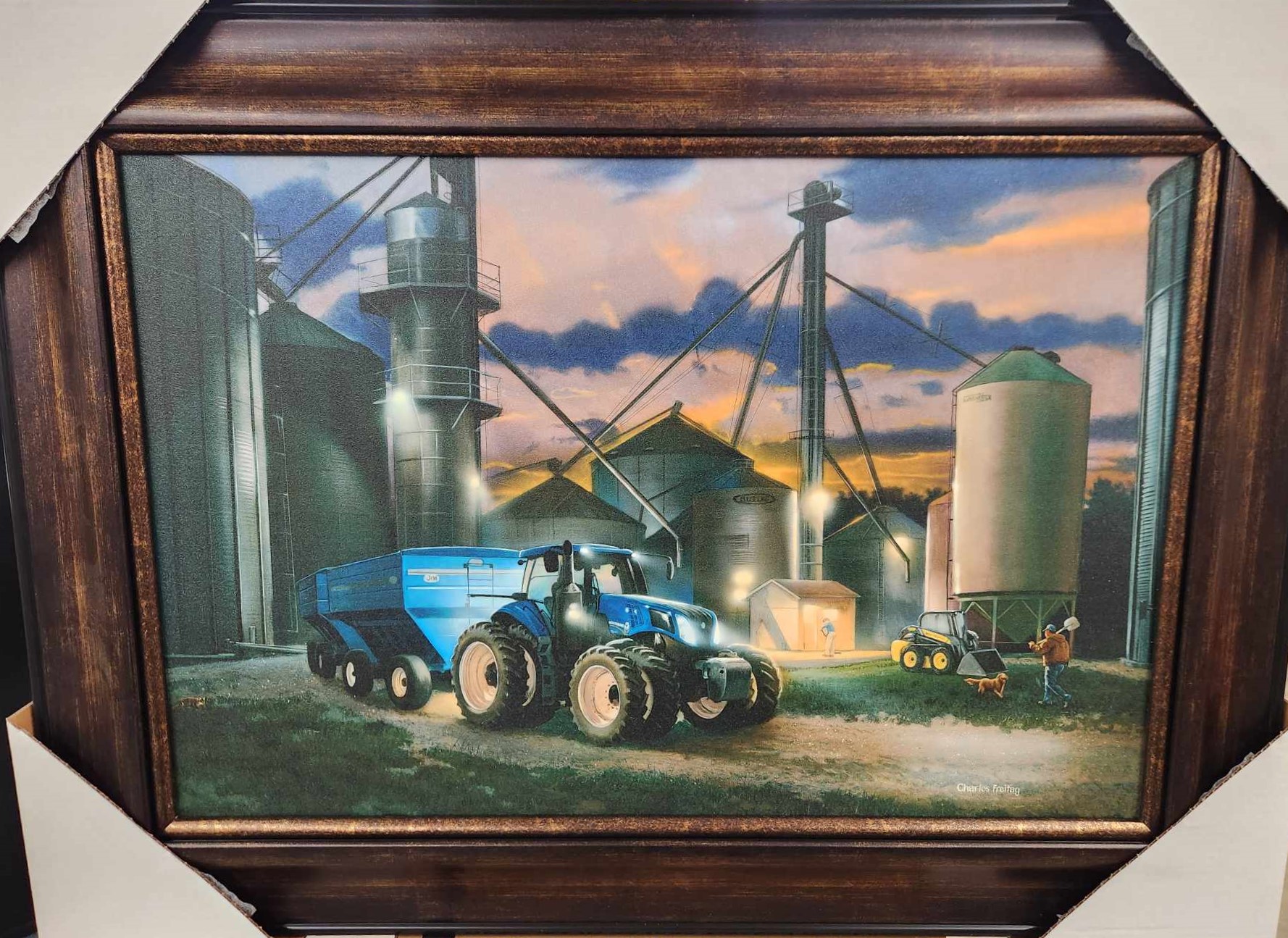 New Holland Tractor With Wagons & Grain Bins, Framed Print 28" x 38 ...