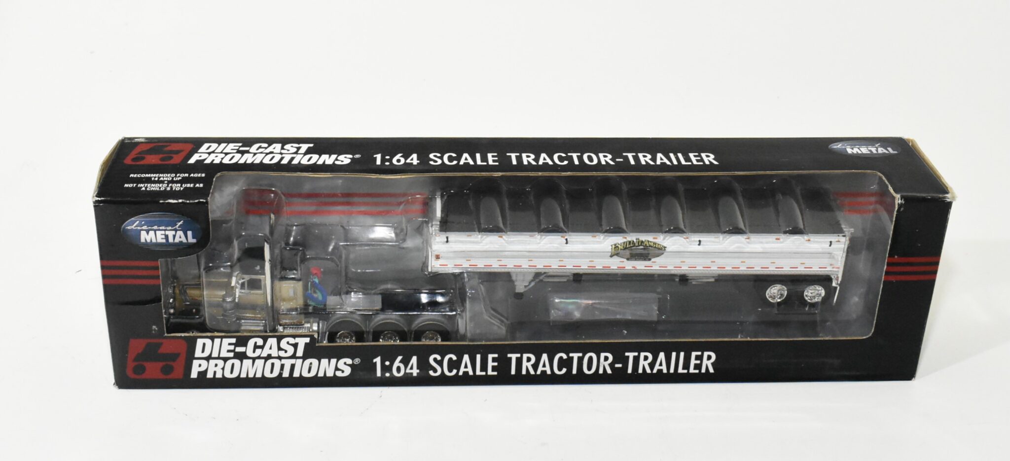 1/64 Gold Peterbilt Tri Axle 379 Semi With Grain Trailer, Bull It Angus, DCP - Dalton's Farm Toys