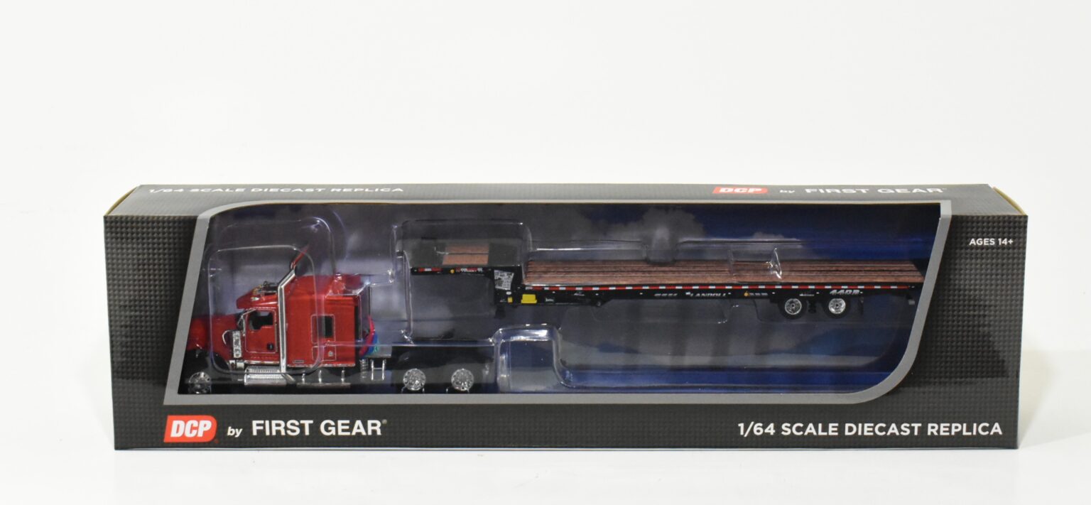 1/64 Kenworth W900L Red/Black Semi With Landoll Traveling Axle Flatbed ...